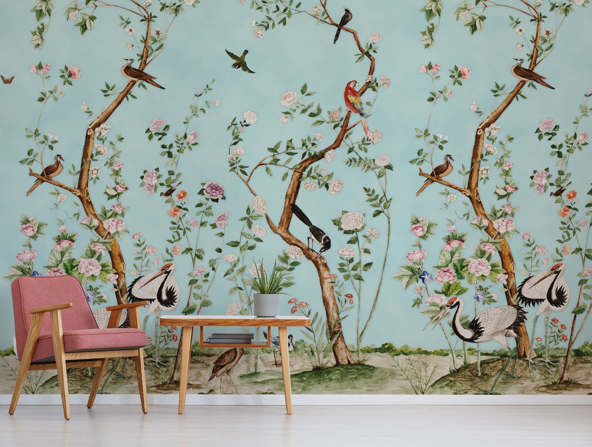 Chinoiserie Floral Wall Mural Self Adhesive Removable - Etsy