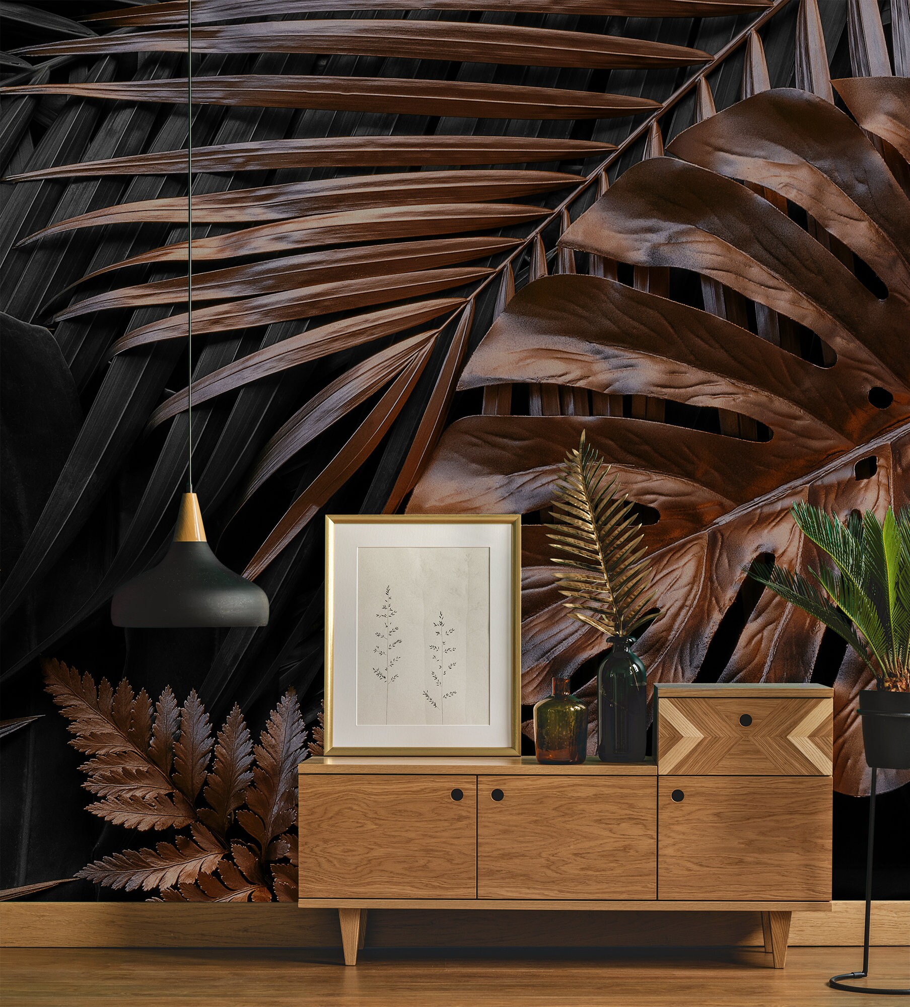 Palm leaves wall mural peel and stick removable wallpaper | Etsy