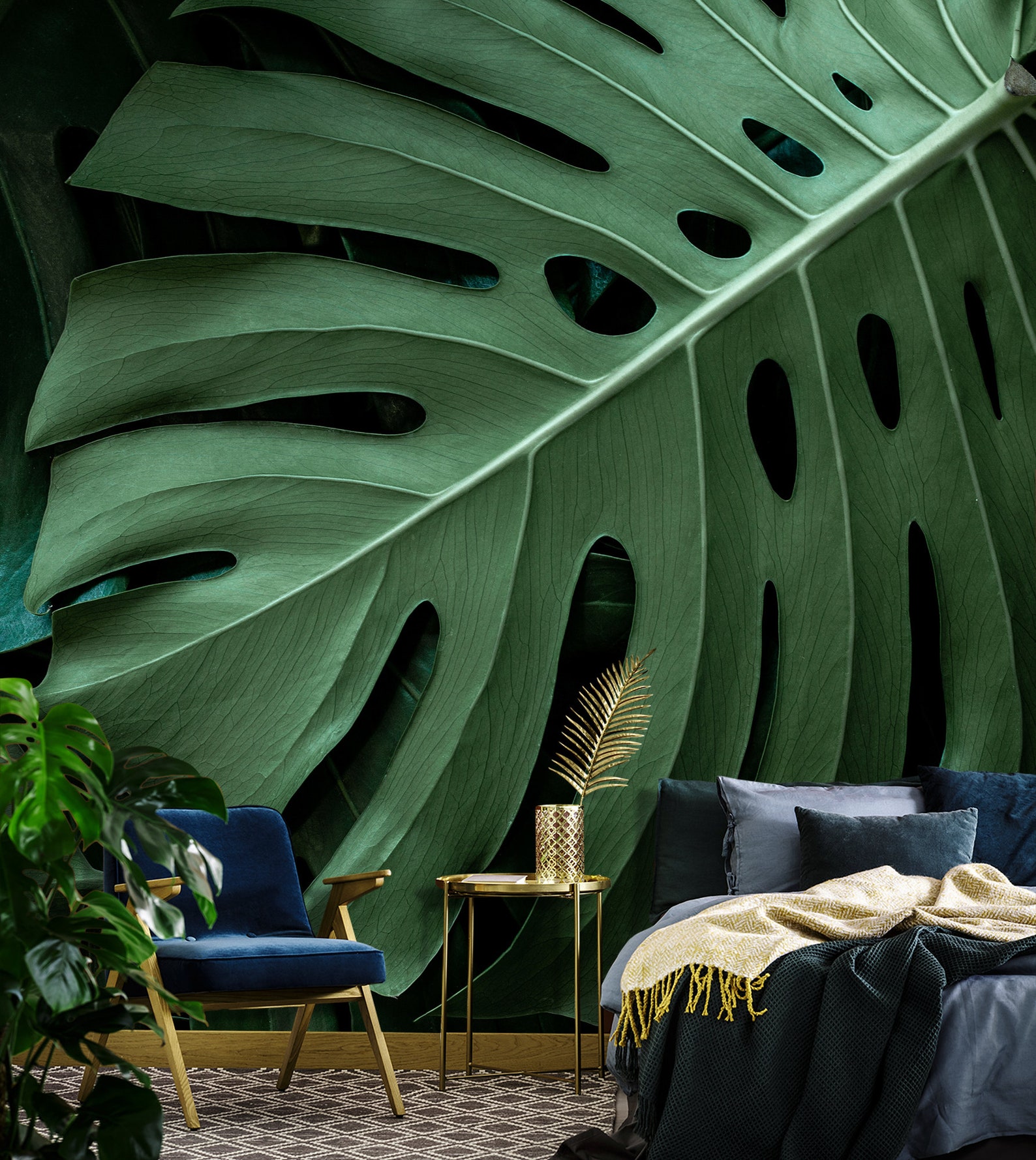 Modern Tropical Monstera Leaf Wall Mural Peel and Stick - Etsy