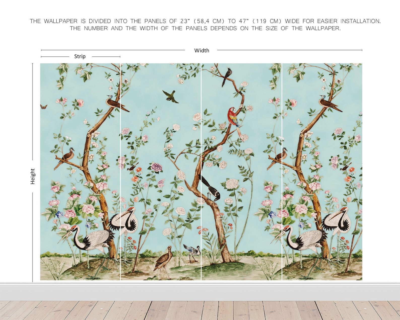 Chinoiserie Floral Wall Mural Self Adhesive Removable - Etsy