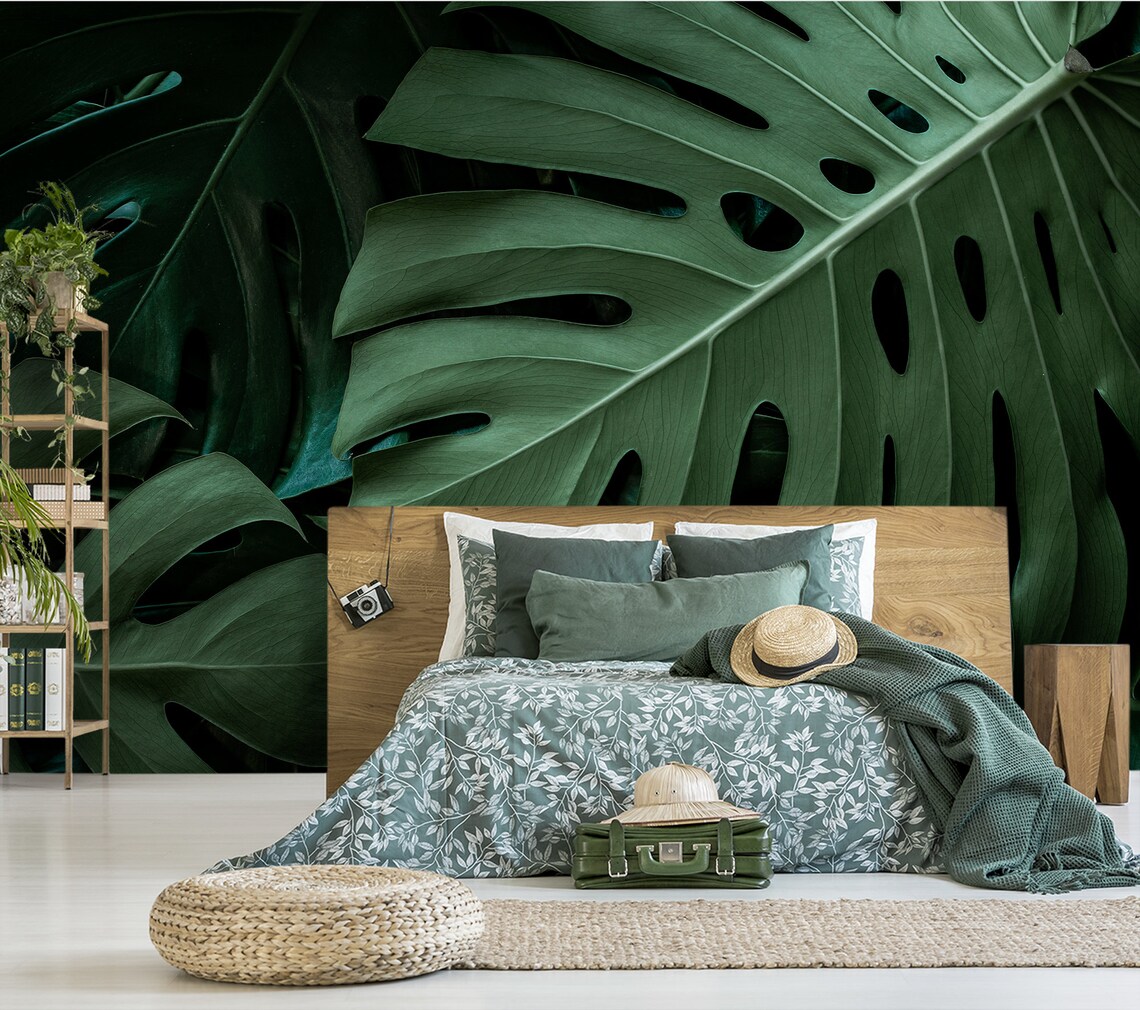 Modern Tropical Monstera Leaf Wall Mural Peel and Stick - Etsy