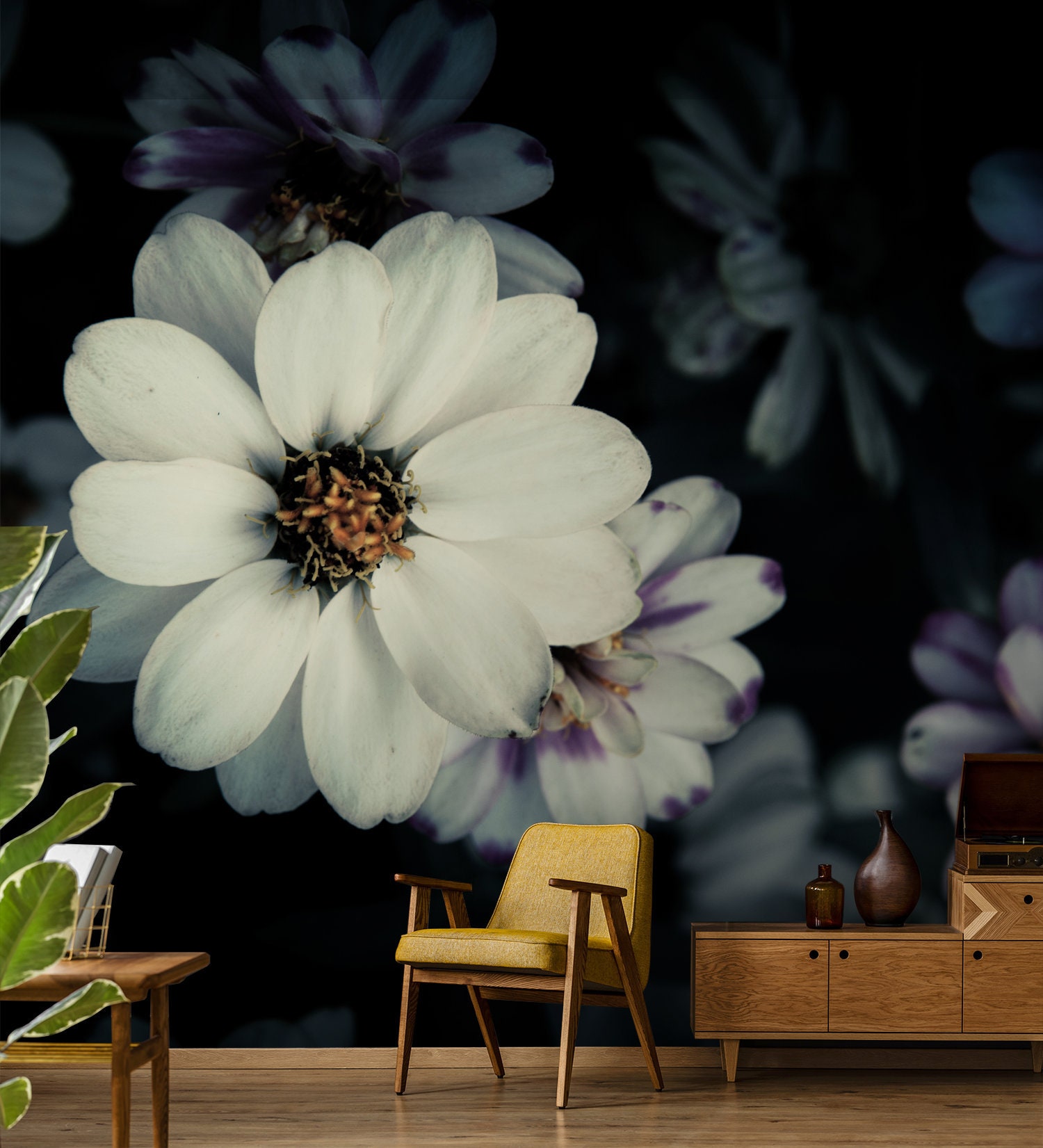 Dark Floral Mural Removable Wallpaper Self Adhesive Floral - Etsy