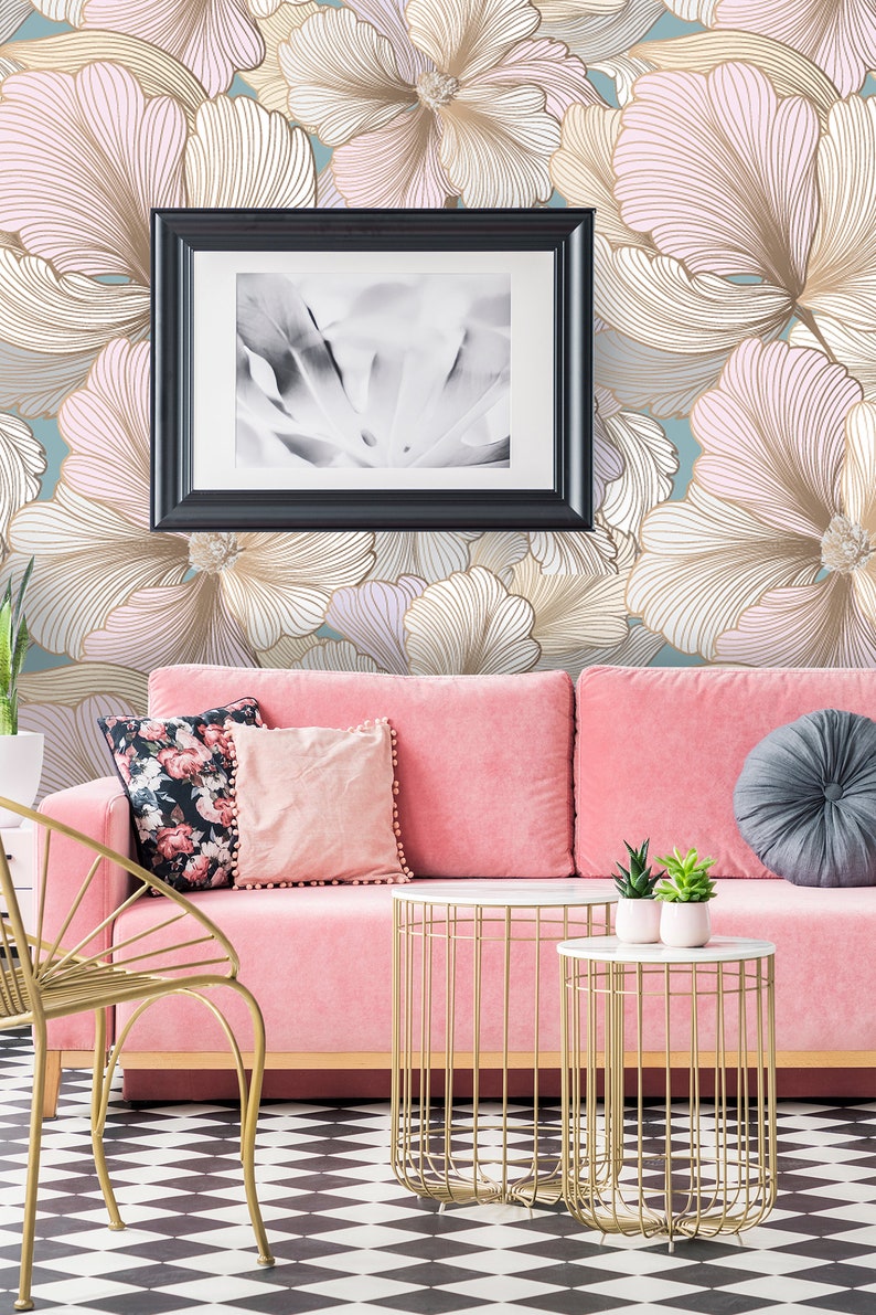 Pastel floral wallpaper peel and stick wallpaper self | Etsy