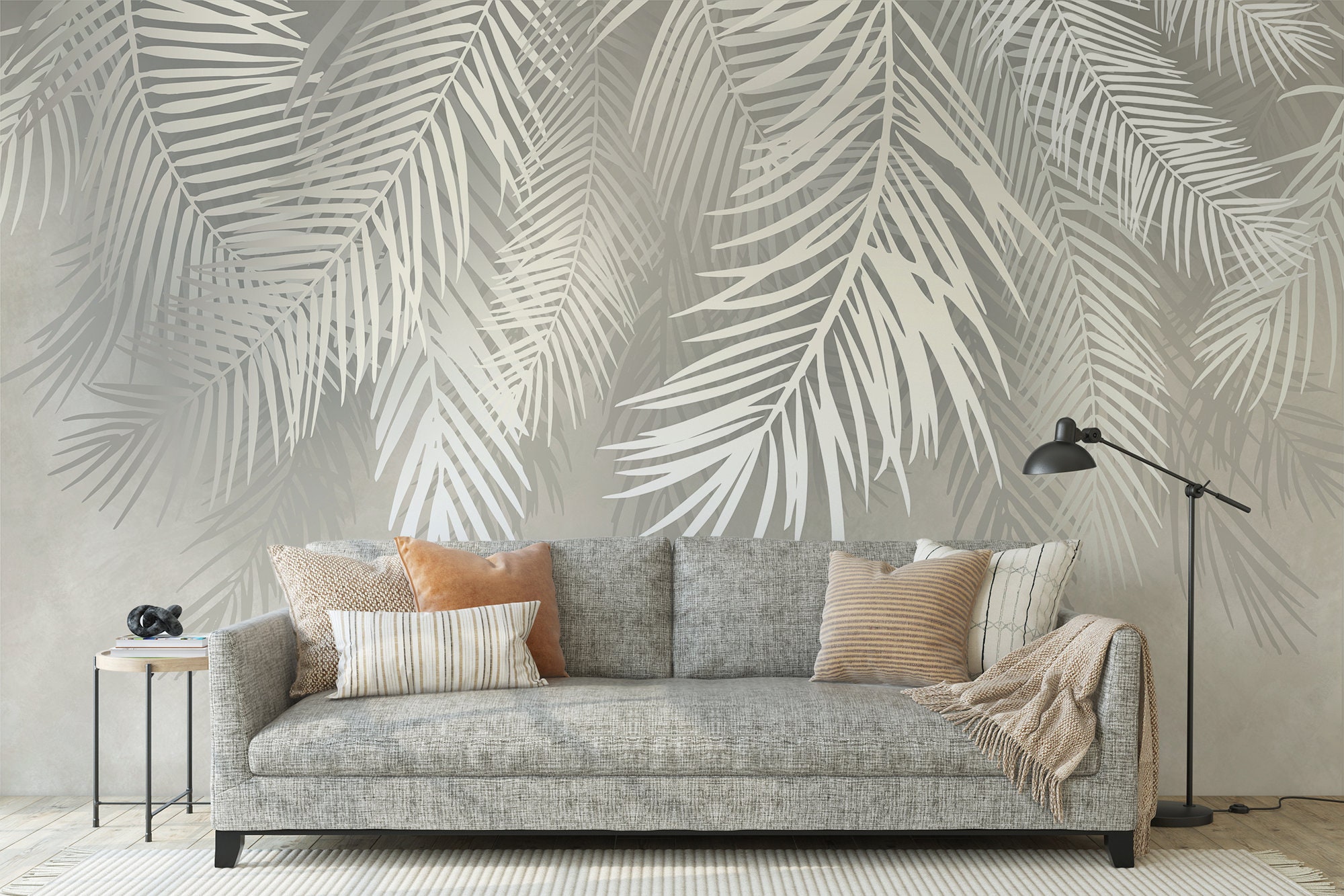 Gray Tropical Palm Leaf Wall Mural, Botanical Self Adhesive Removable ...