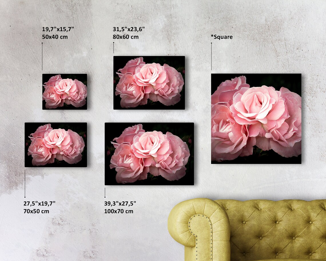 Canvas Print With Big Pink Rose Canvas Roll Dark Floral | Etsy