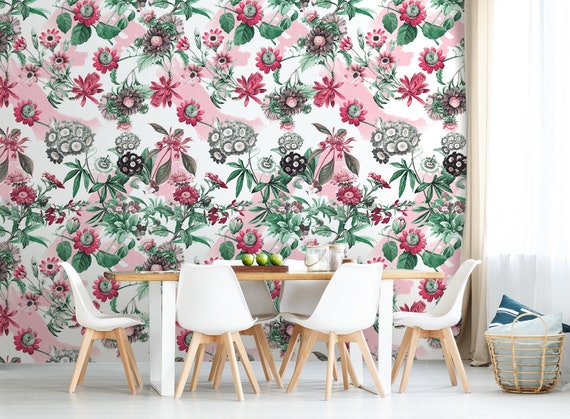 Spring Floral Wallpaper Removable Peel and Stick Wall Mural | Etsy