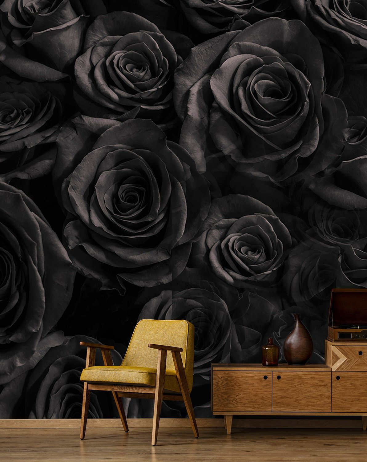 Black Rose Pattern Wallpaper