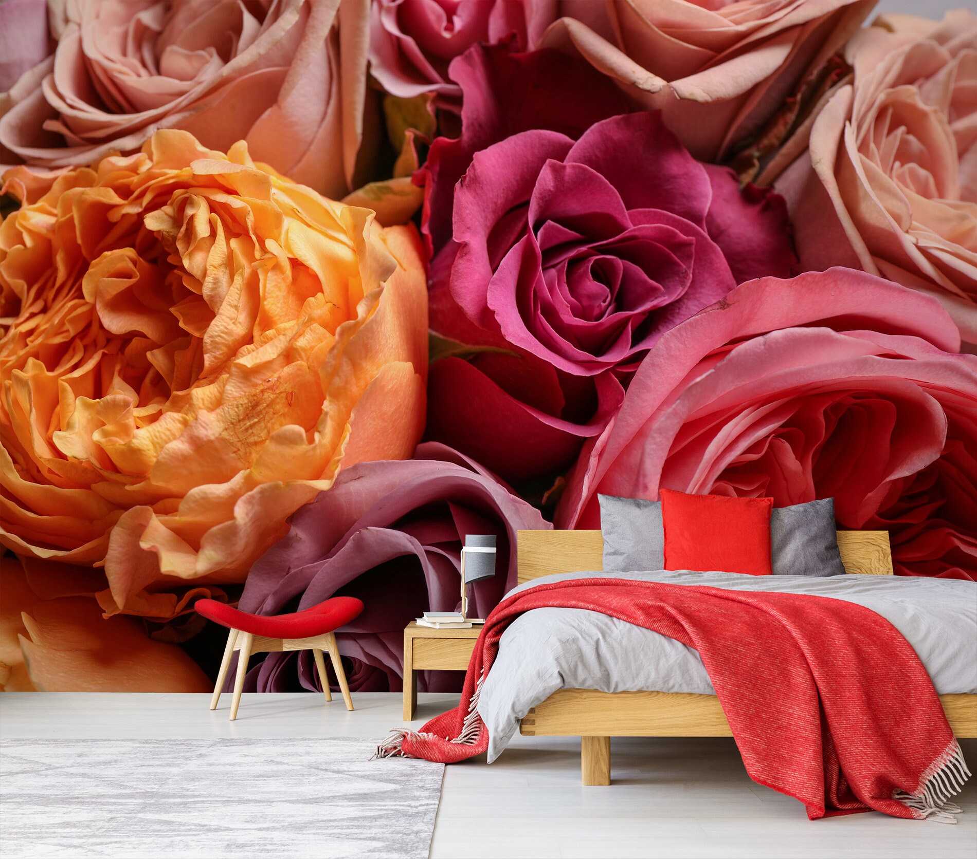 Red Roses Wallpaper Peel and Stick Removable Wall Mural | Etsy