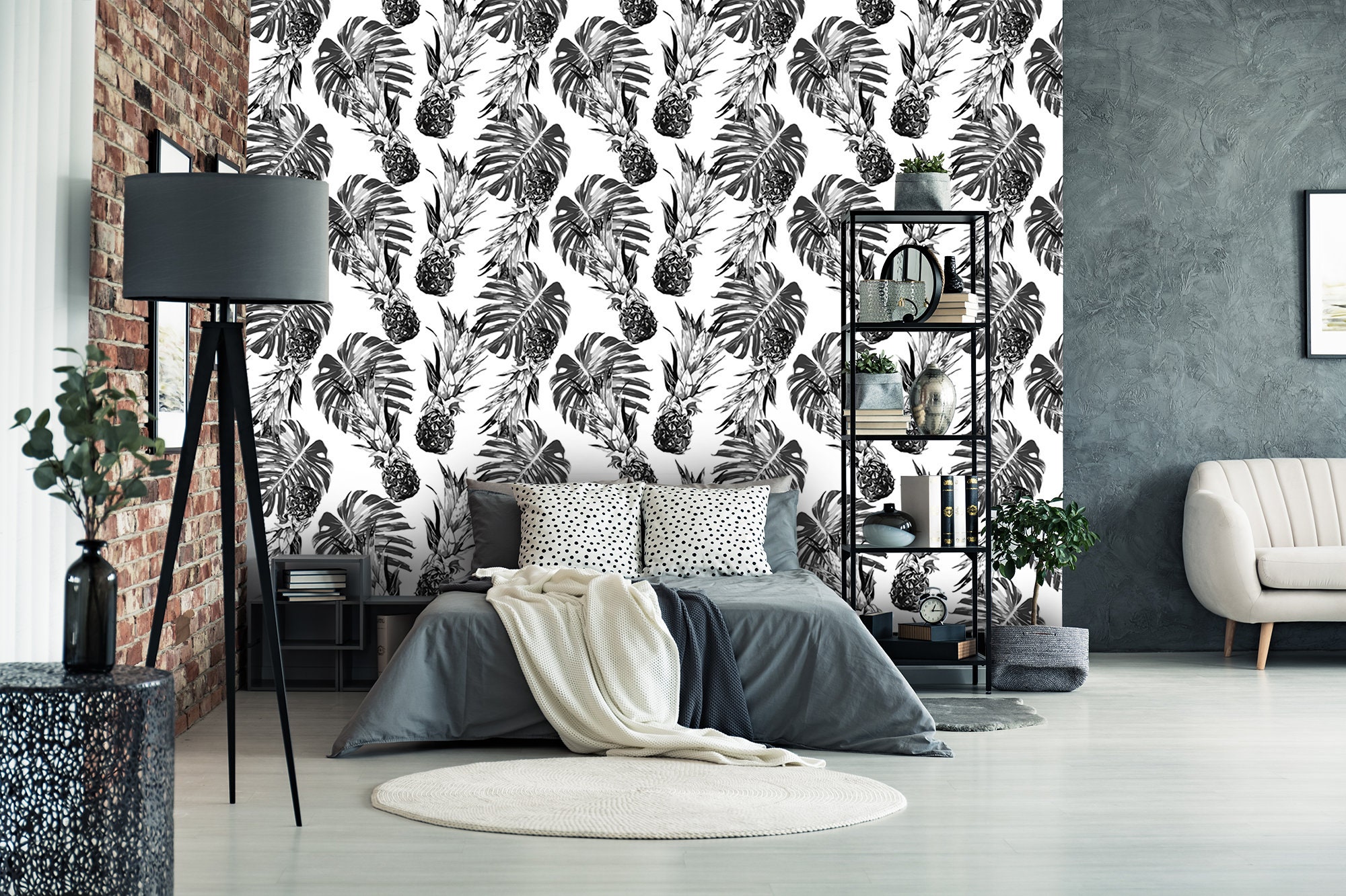 Pineapple & Leaf Wallpaper Peel and Stick Jungle Wall Mural - Etsy