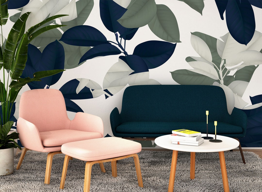 Green and Blue Leaf Wall Mural, Self Adhesive Removable Wallpaper ...