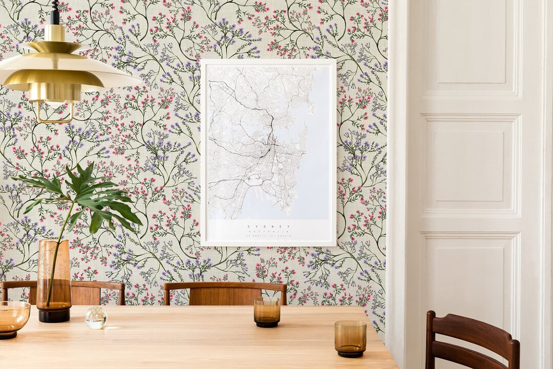Chinoiserie Wild Flower Wallpaper, Watercolor, Self Adhesive, Peel and ...
