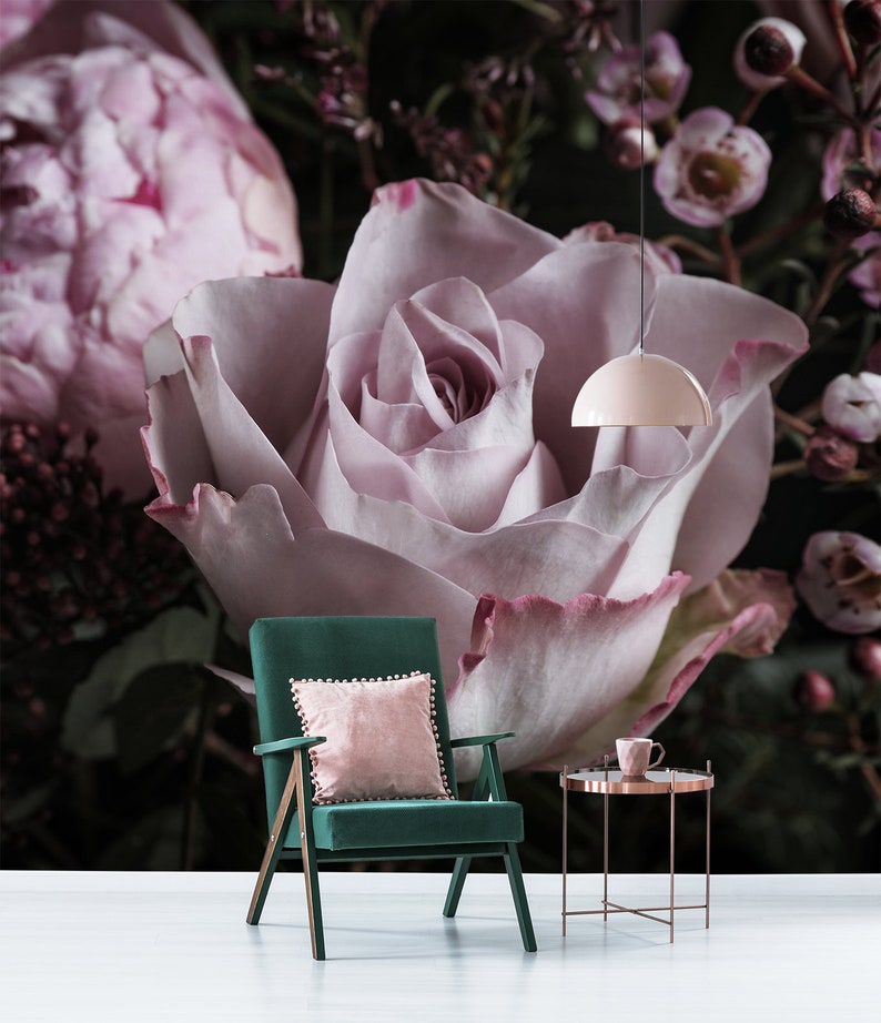 Purple Floral Wall Mural Peel and Stick Wallpaper Self - Etsy