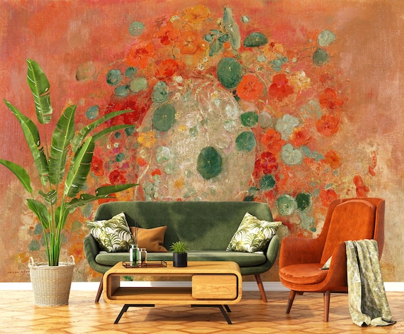 Oil Painting Floral Wall Mural Self Adhesive Removable | Etsy