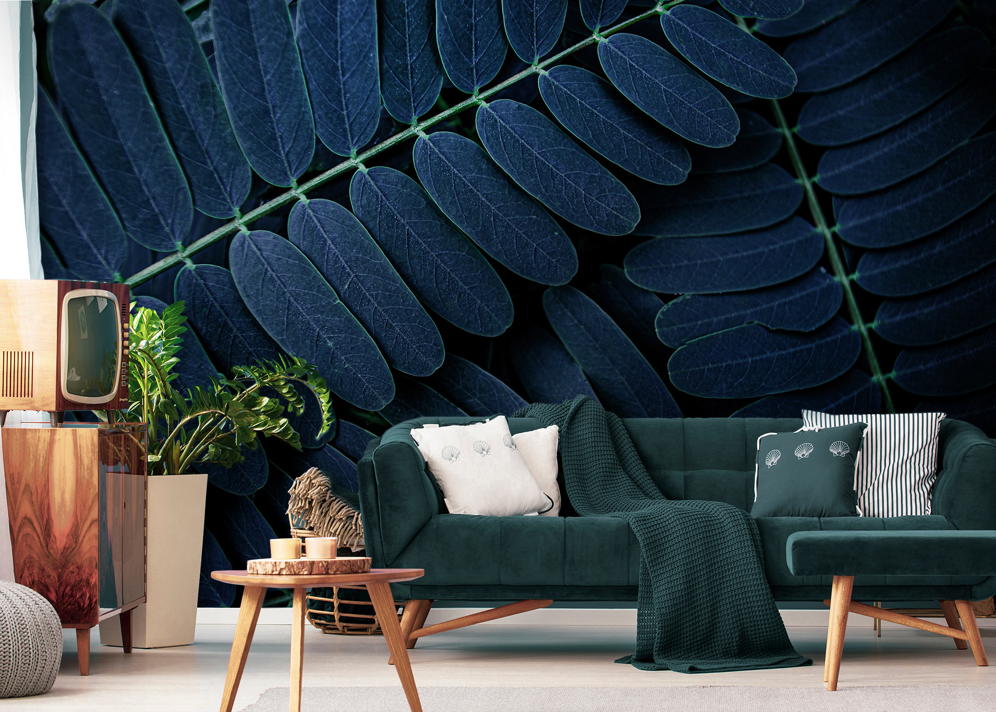 Blue Leaves Wall Mural Peel and Stick Tropical Wallpaper | Etsy