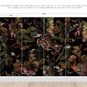 Rabbit & Flower Wallpaper, Vintage Tropical Botanical Pattern, Self ...