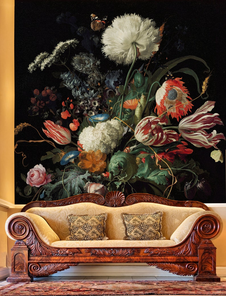 Floral Dutch Art Wall Mural Self Adhesive Vintage Wallpaper - Etsy