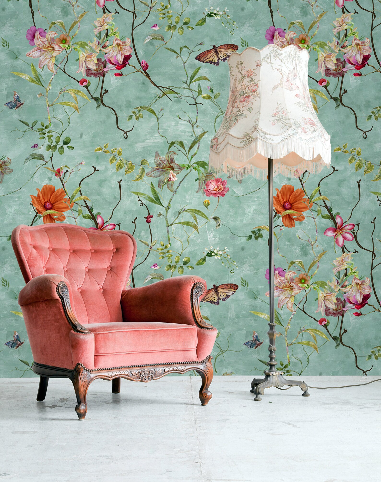 Chinoiserie Vintage Floral Wallpaper Flowers and Birds | Etsy UK