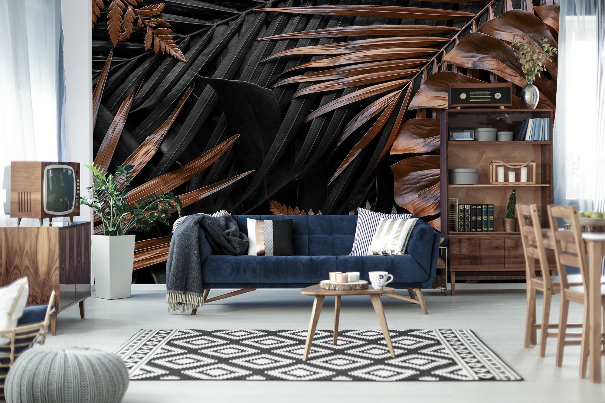 Palm leaves wall mural peel and stick removable wallpaper | Etsy