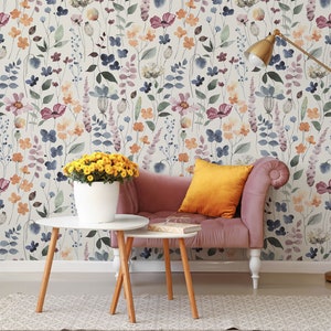 Rustic Floral Wallpaper, Garden Wallpaper, Watercolor Mural, Self ...