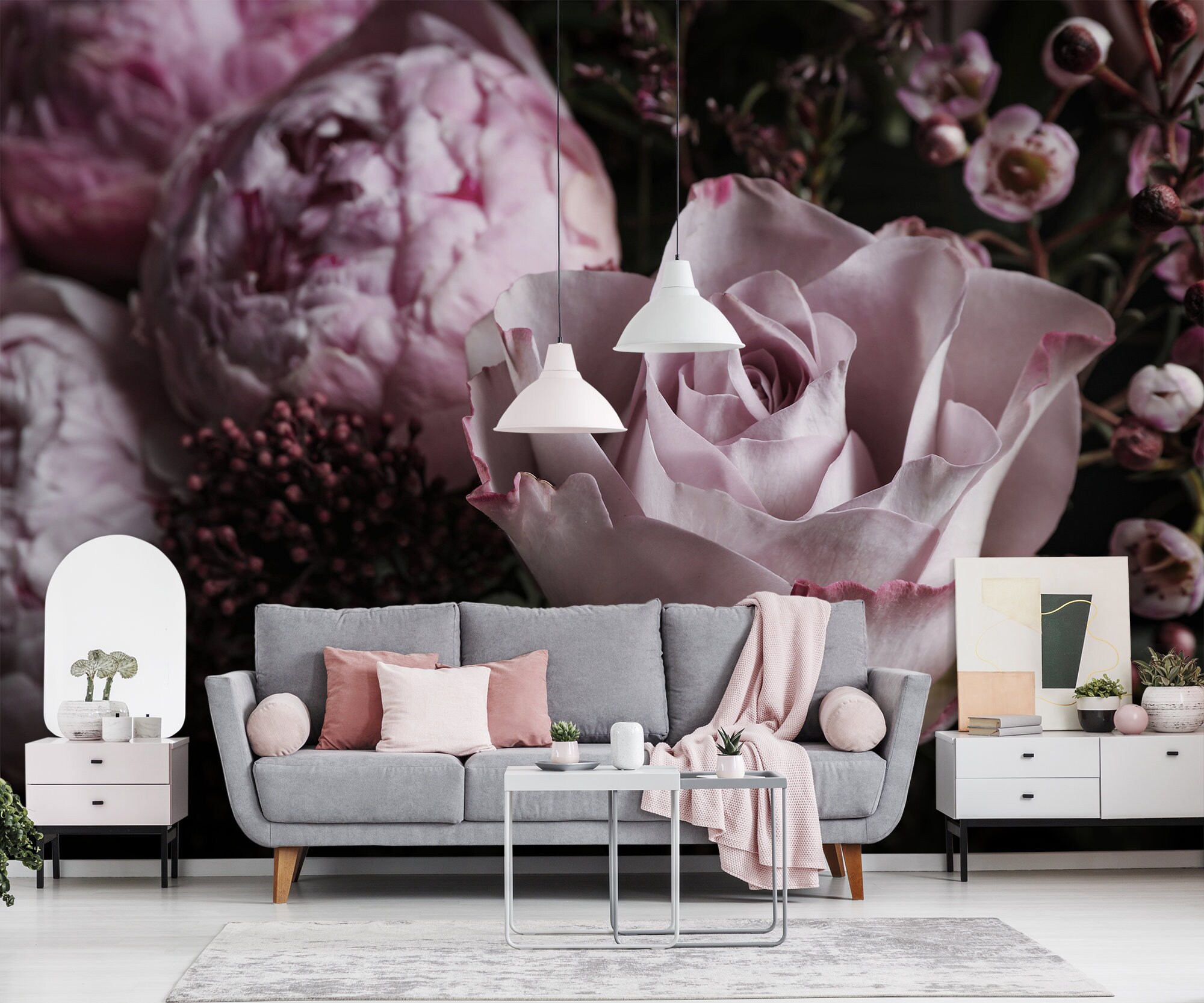 Purple floral wall mural peel and stick wallpaper self | Etsy