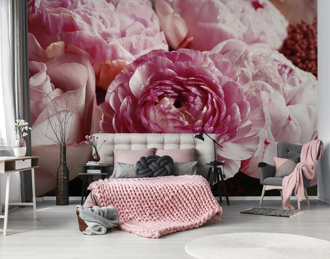 Pink Peony Wall Mural, Peel and Stick Wallpaper, Self Adhesive ...