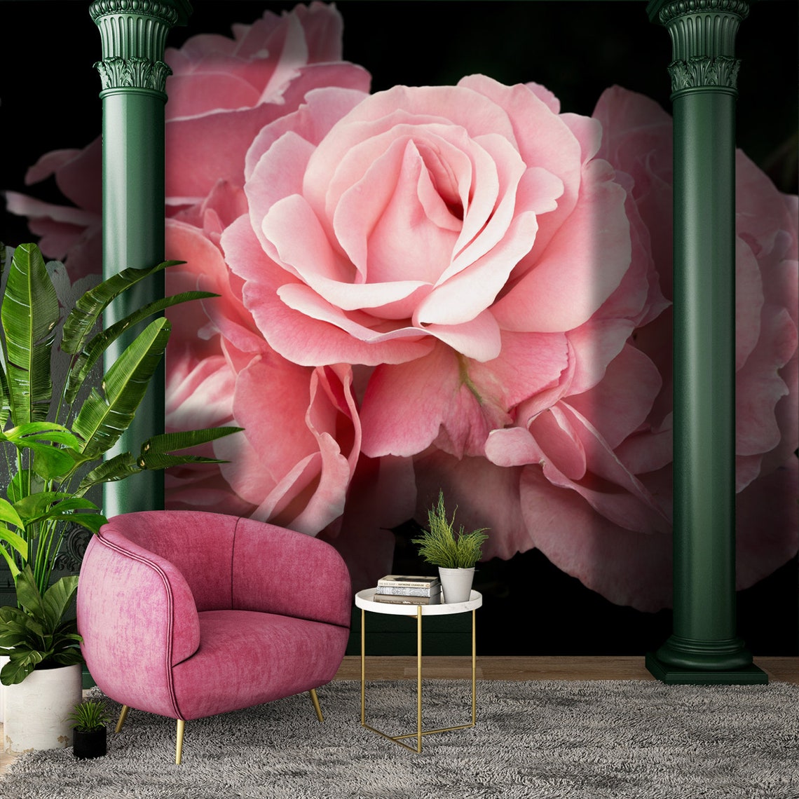 Pink Rose Wallpaper Peel and Stick Wall Mural Temporary - Etsy