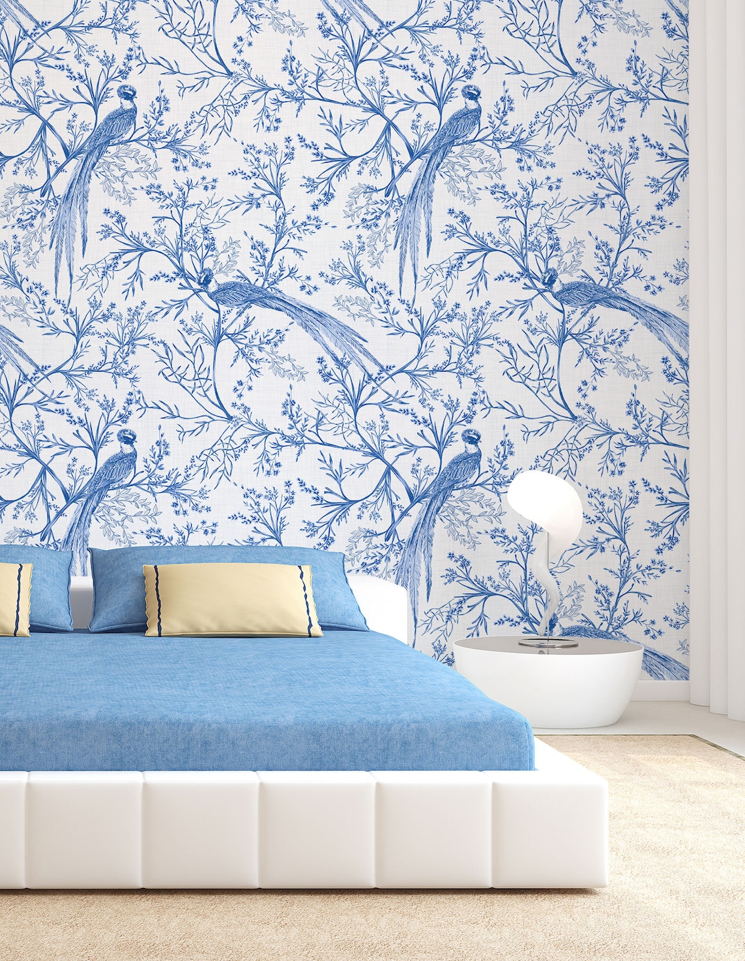 Chinoiserie Wallpaper, Peacocks and Flowers Wallpaper, Self Adhesive ...