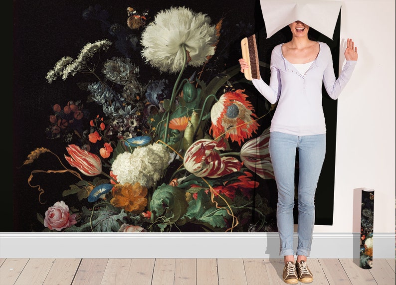 Floral Dutch Art Wall Mural Self Adhesive Vintage Wallpaper - Etsy ...
