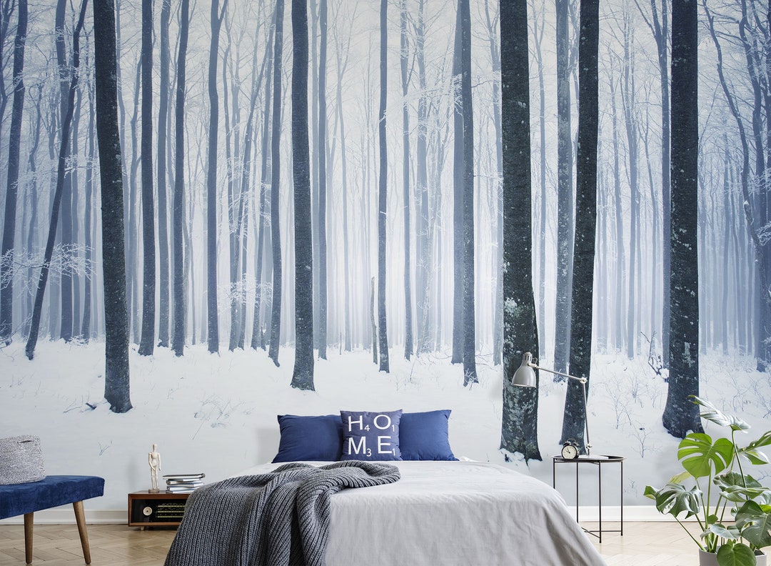 Winter Forest Wall Mural, Snow and Trees Wallpaper, Self Adhesive ...