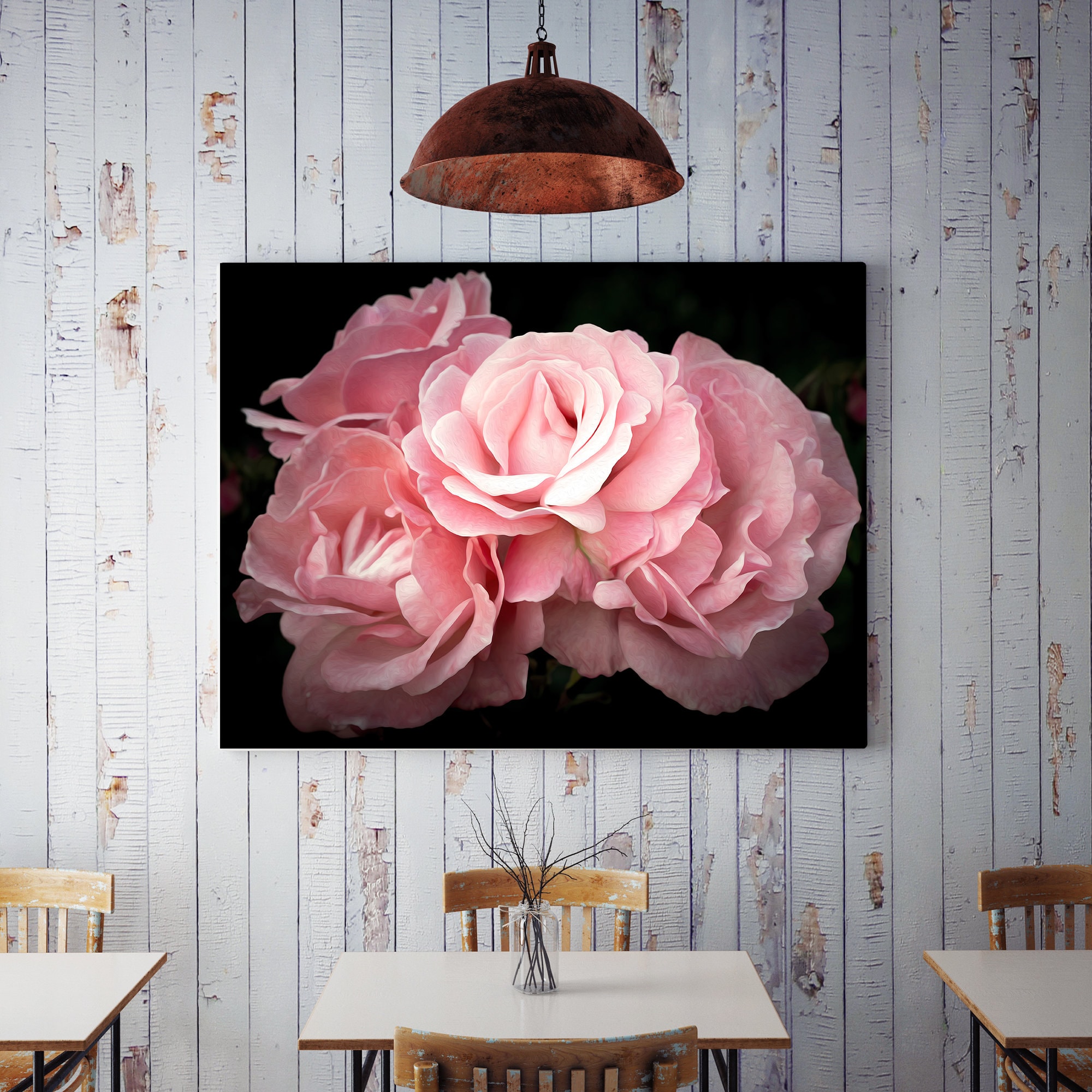 Canvas Print With Big Pink Rose Canvas Roll Dark Floral | Etsy
