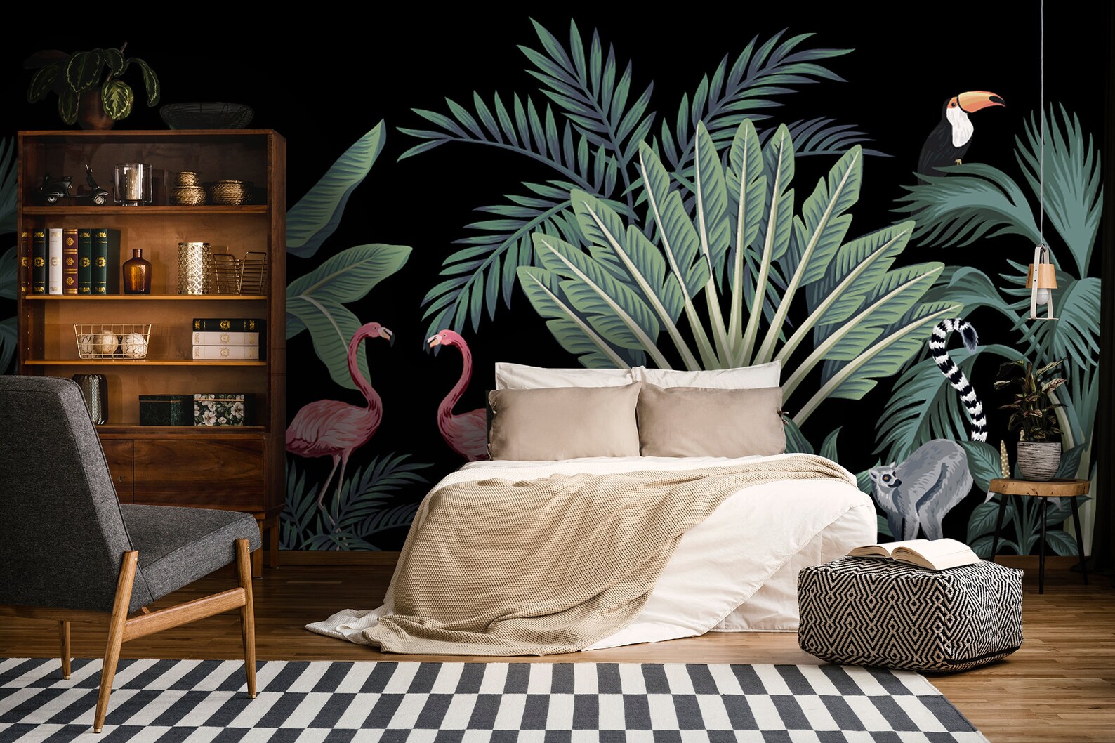 Jungle wallpaper mural removable wallpaper with wild animals | Etsy