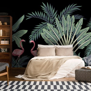 Jungle Wallpaper Mural, Removable Wallpaper With Wild Animals and Palm ...