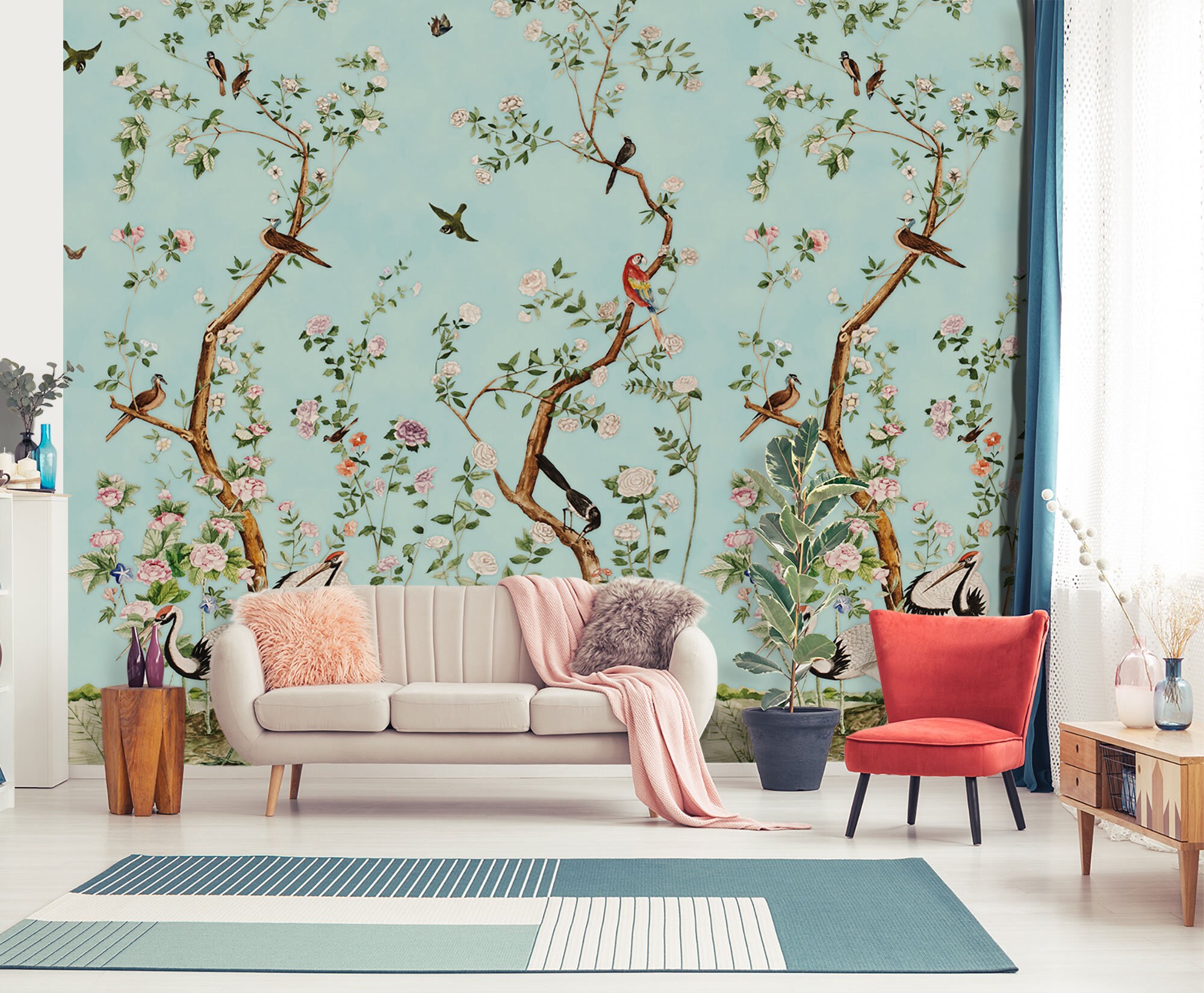 Chinoiserie Floral Wall Mural Self Adhesive Removable - Etsy