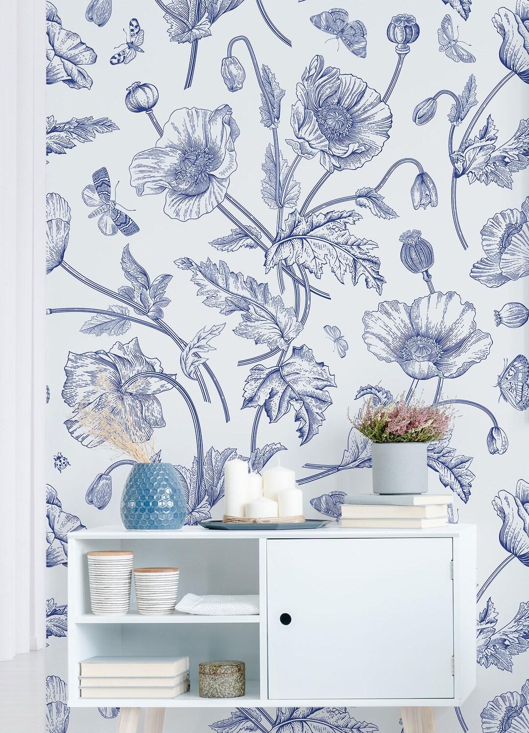 Blue Meadow Flowers Wallpaper, Self Adhesive Removable Wallpaper ...