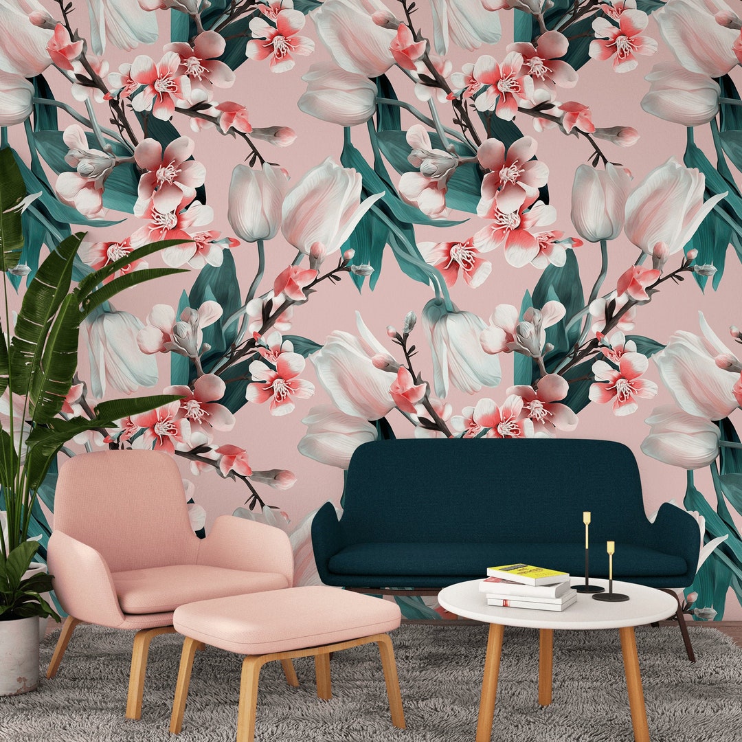 Spring Flowers Wallpaper, Peel and Stick Wall Mural, Removable ...