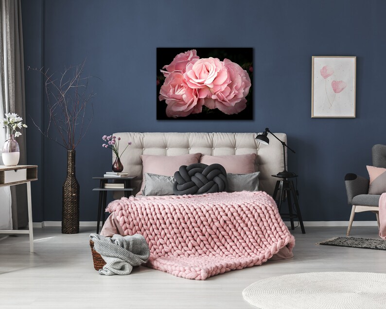 Canvas Print With Big Pink Rose Canvas Roll Dark Floral | Etsy