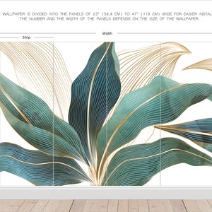 Luxury Tropical Wallpaper, Line Art, Exotic Leaves Wallpaper, Self ...