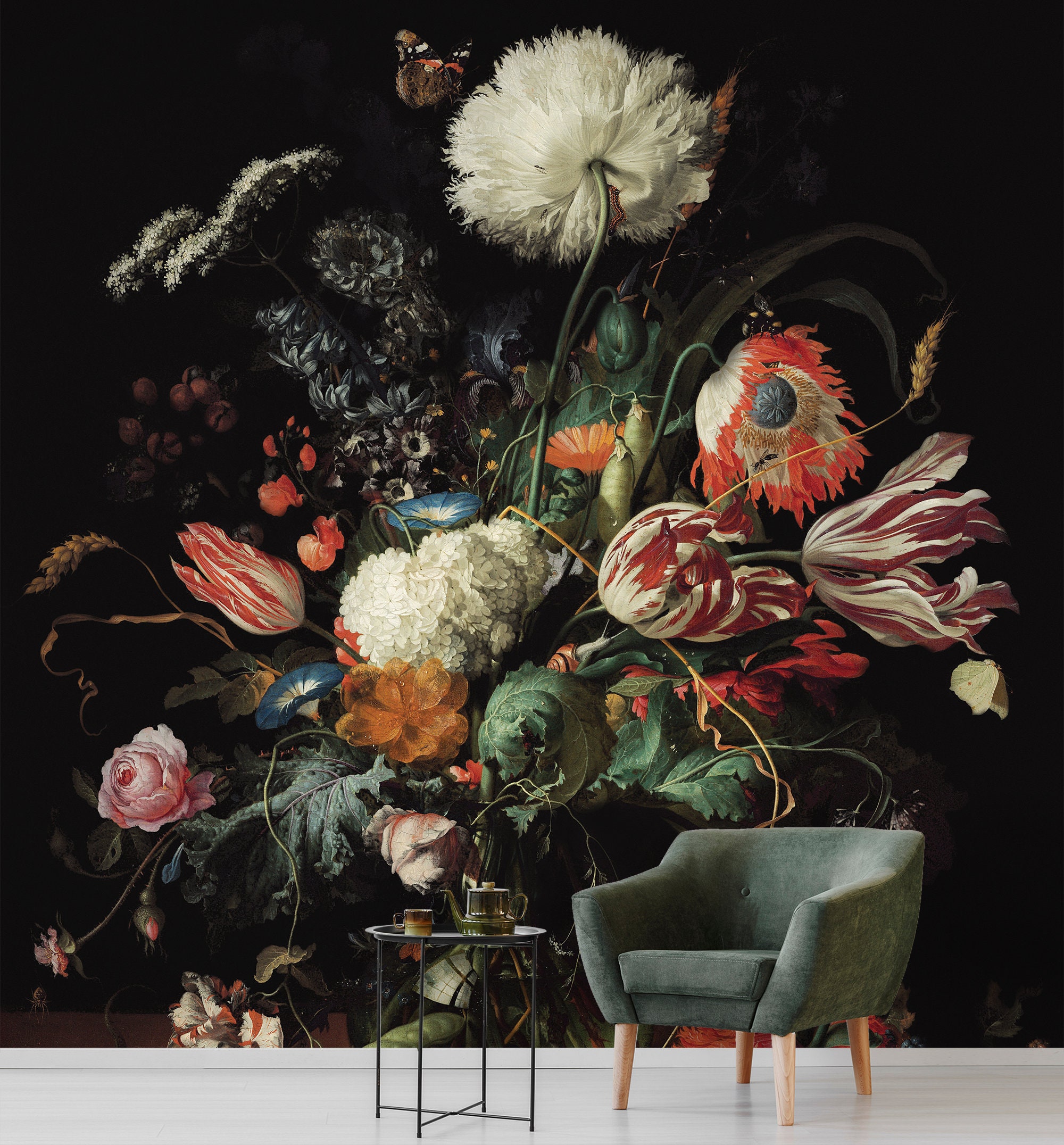 Floral Dutch Art Wall Mural Self Adhesive Vintage Wallpaper - Etsy ...