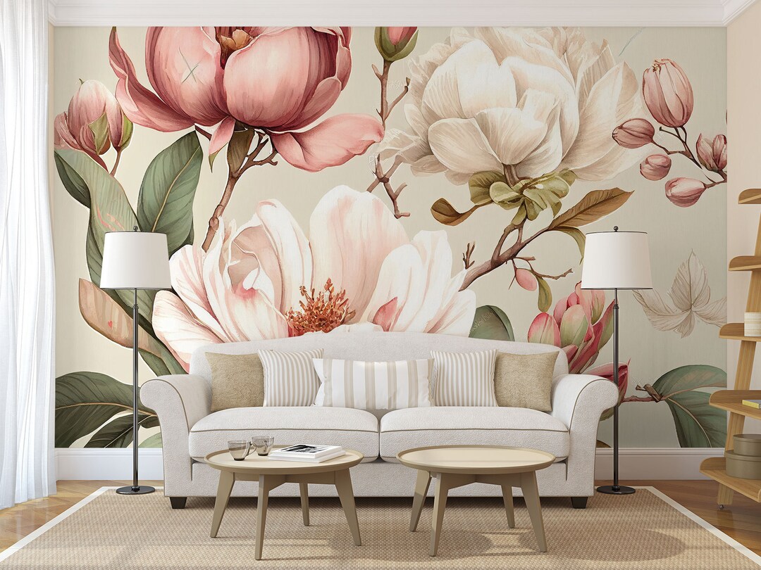 Spring Light Floral Wallpaper Mural, Flowers Wallpaper, Self Adhesive ...