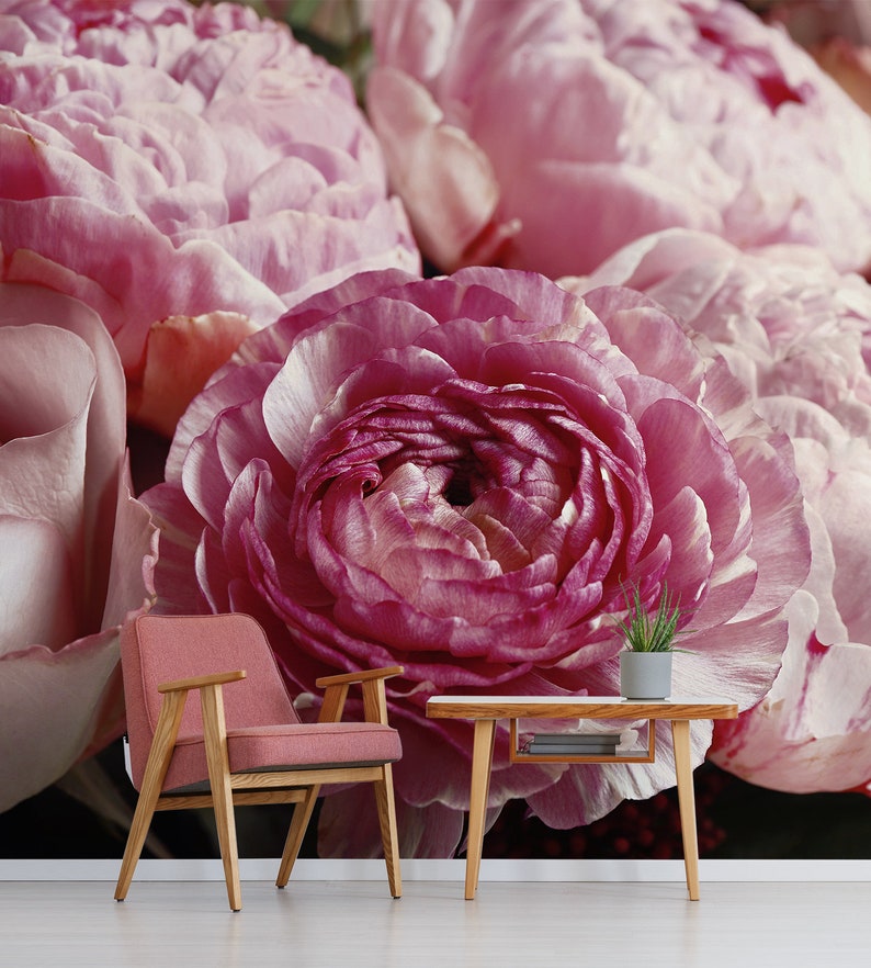 Pink Peony Wall Mural Peel and Stick Wallpaper Self Adhesive | Etsy