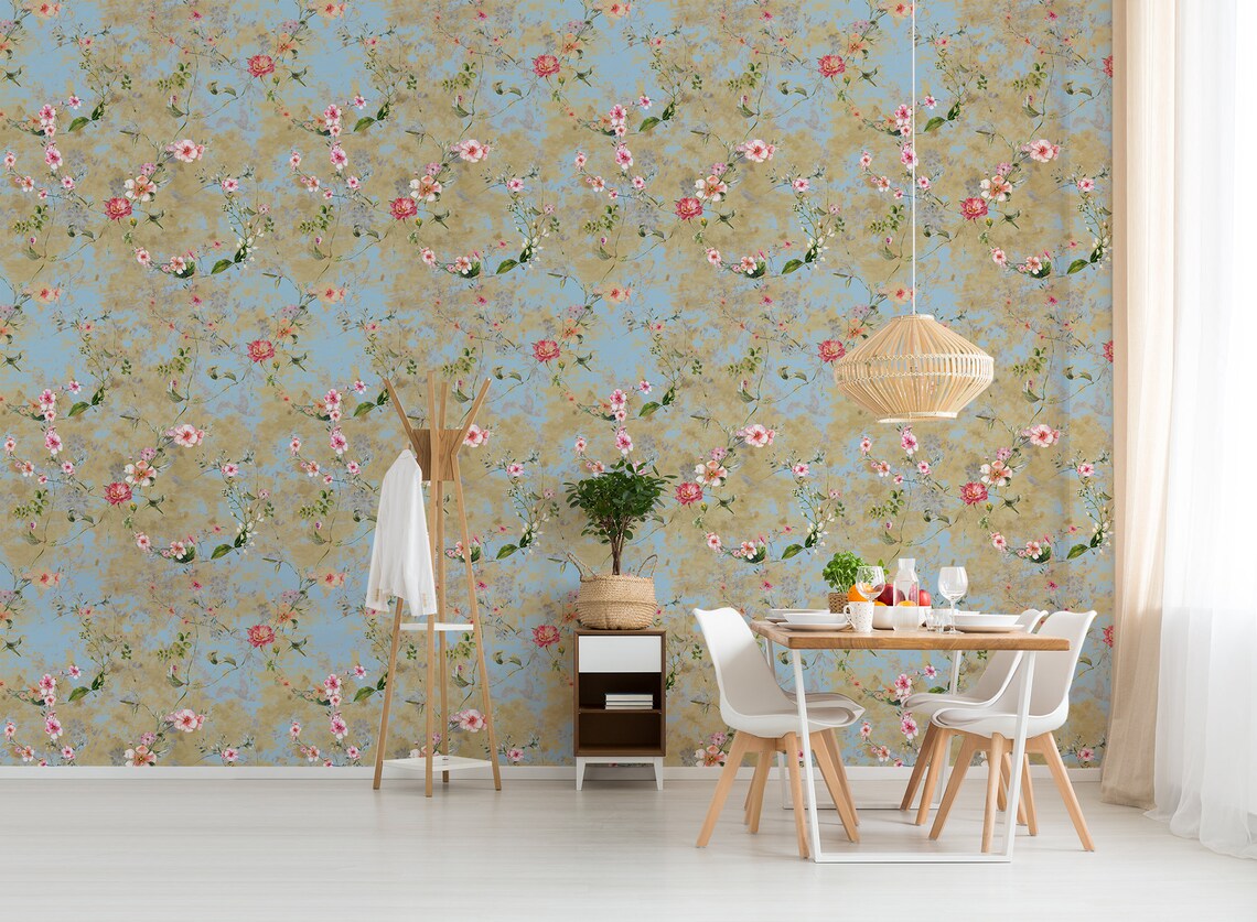 Vintage Botanical Wallpaper, Self Adhesive Floral Wallpaper, Watercolor ...
