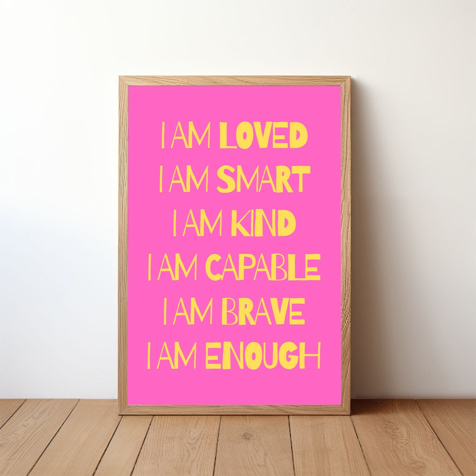 I Am Affirmation Pink Yellow Poster Funky 70s Pink Wall Art Digital ...