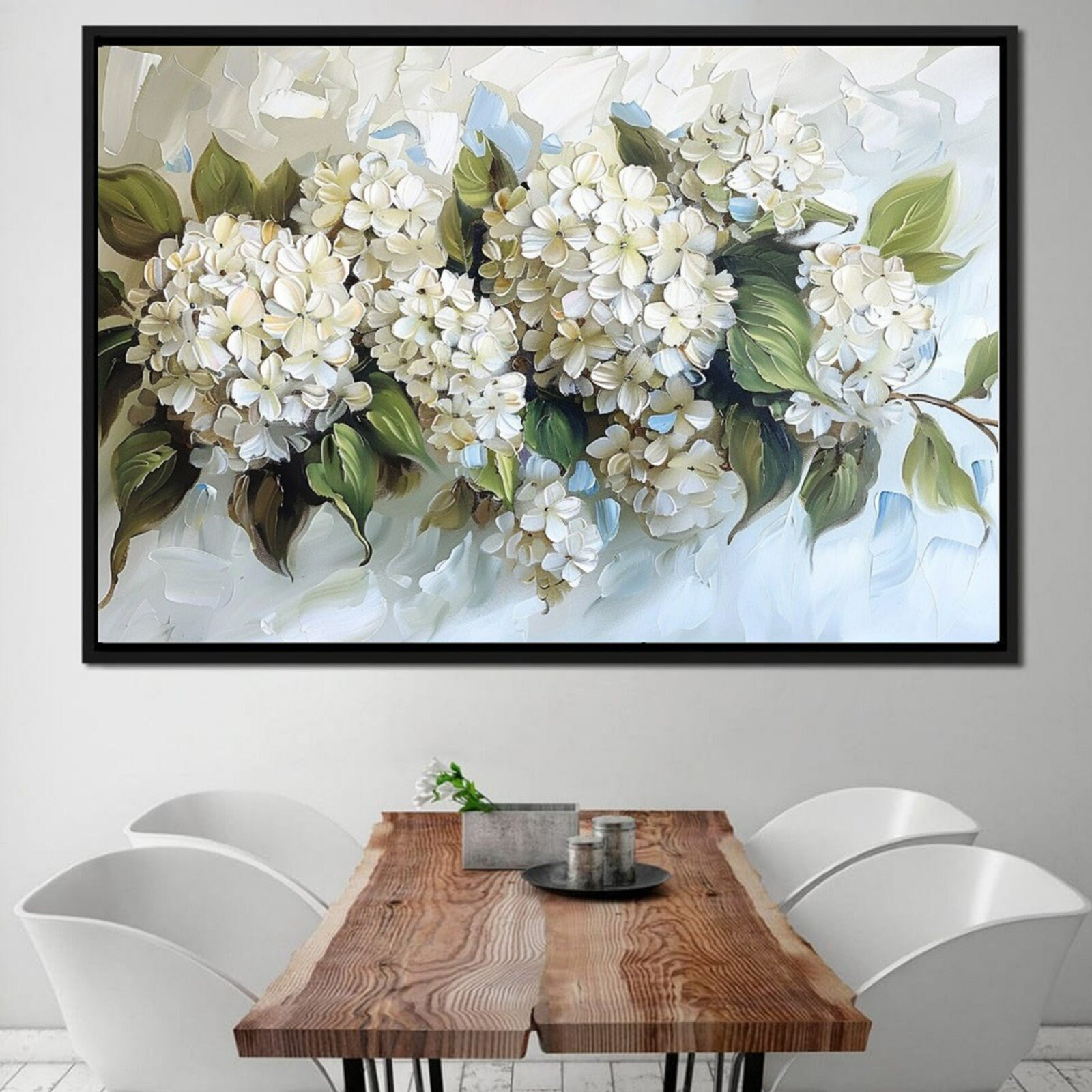 White Hydrangeas Wall Art, Still Life Canvas, Spring Flowers, Rustic ...