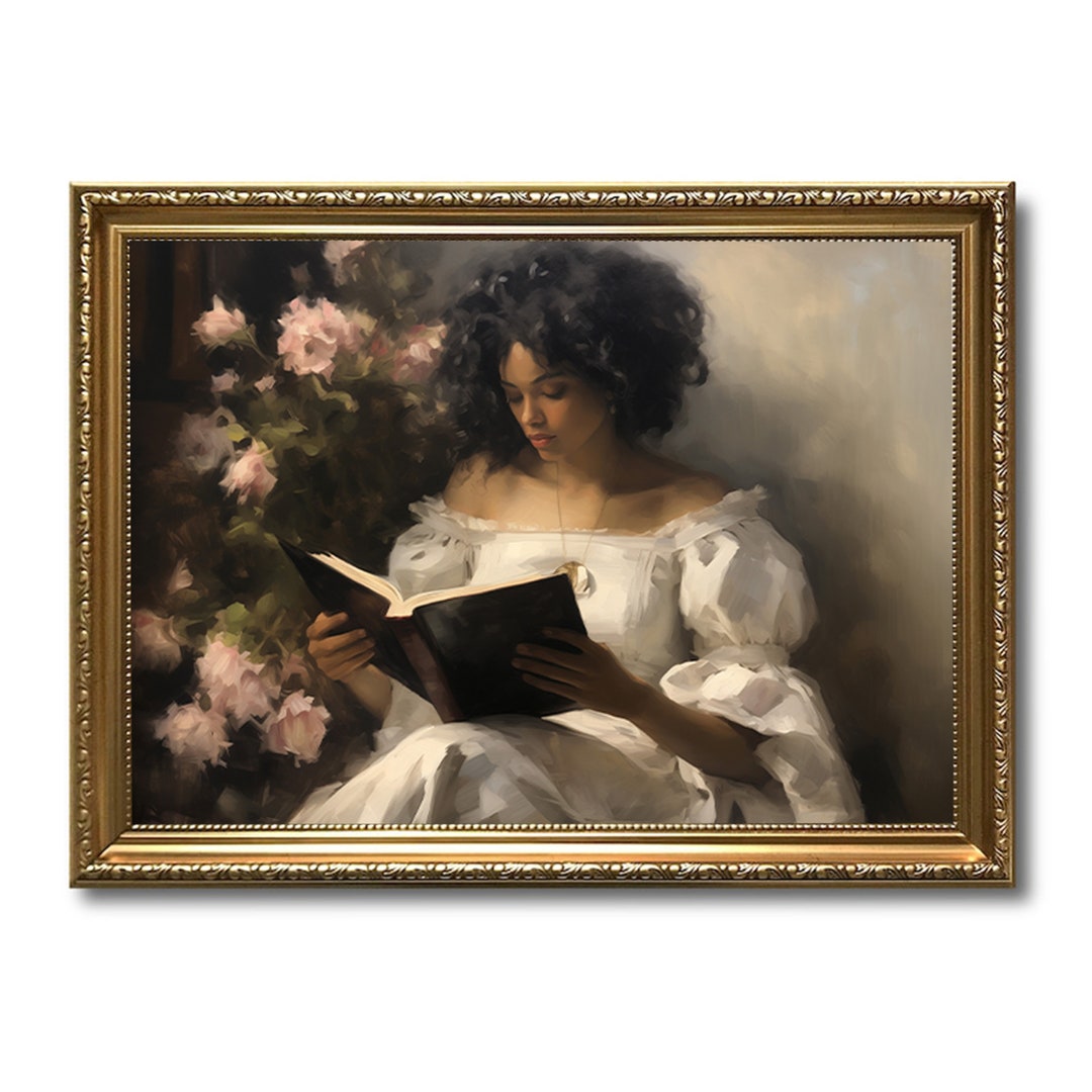 Woman Reading Book Art Print | Vintage Library Wall Decor (digital ...
