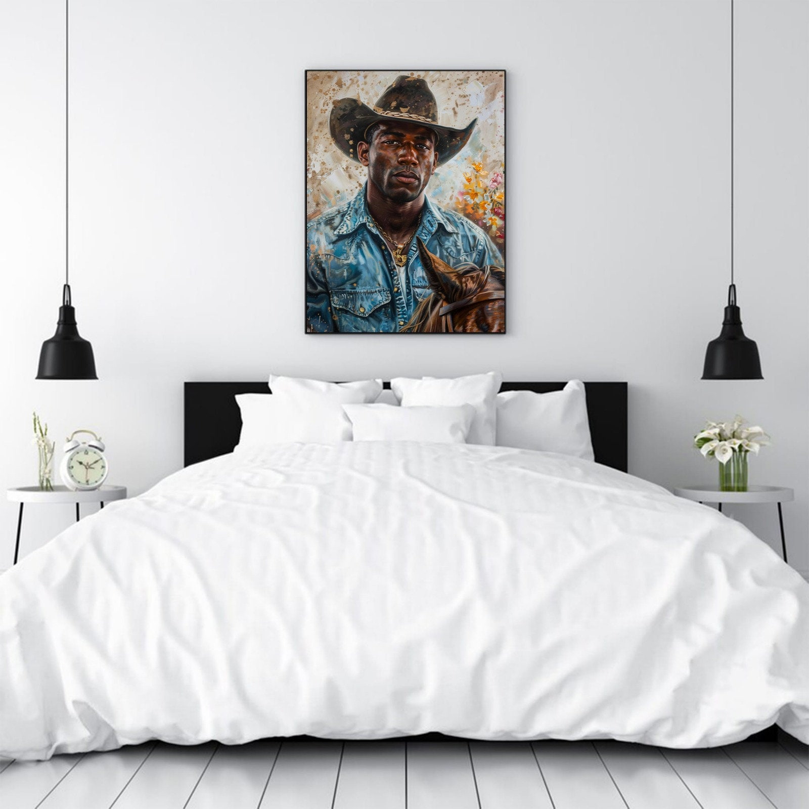 Black Cowboy Art, Western Oil Painting, Cowboy Wall Art, Rodeo Poster ...
