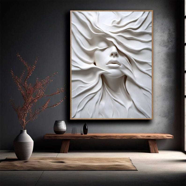 Sculpted Face Wall Art | Minimalist Plaster Painting (digital Download ...