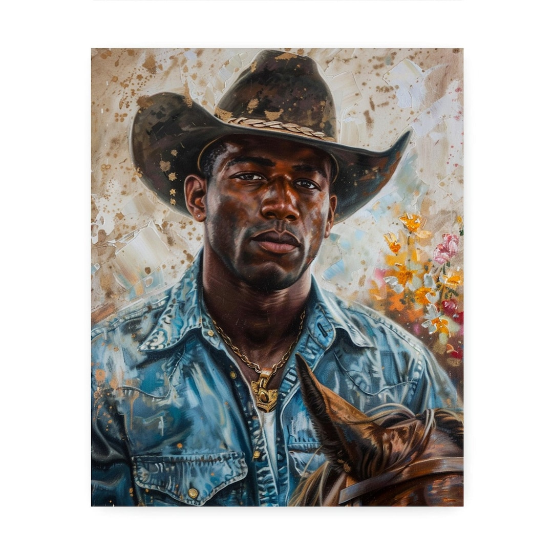 Black Cowboy Art, Western Oil Painting, Cowboy Wall Art, Rodeo Poster ...