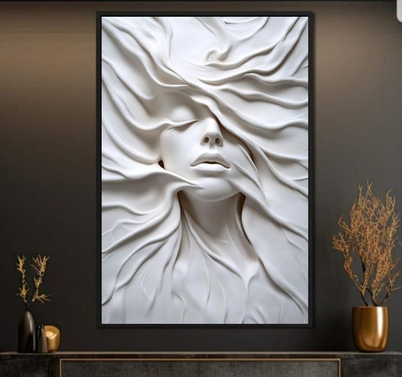 Sculpted Face Wall Art | Minimalist Plaster Painting (digital Download ...