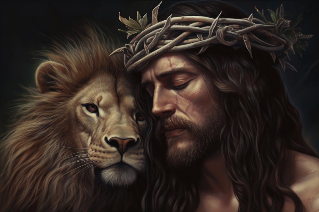 Jesus and Lion Wall Art | Lion of Judah | Jesus Christ Christian Art ...