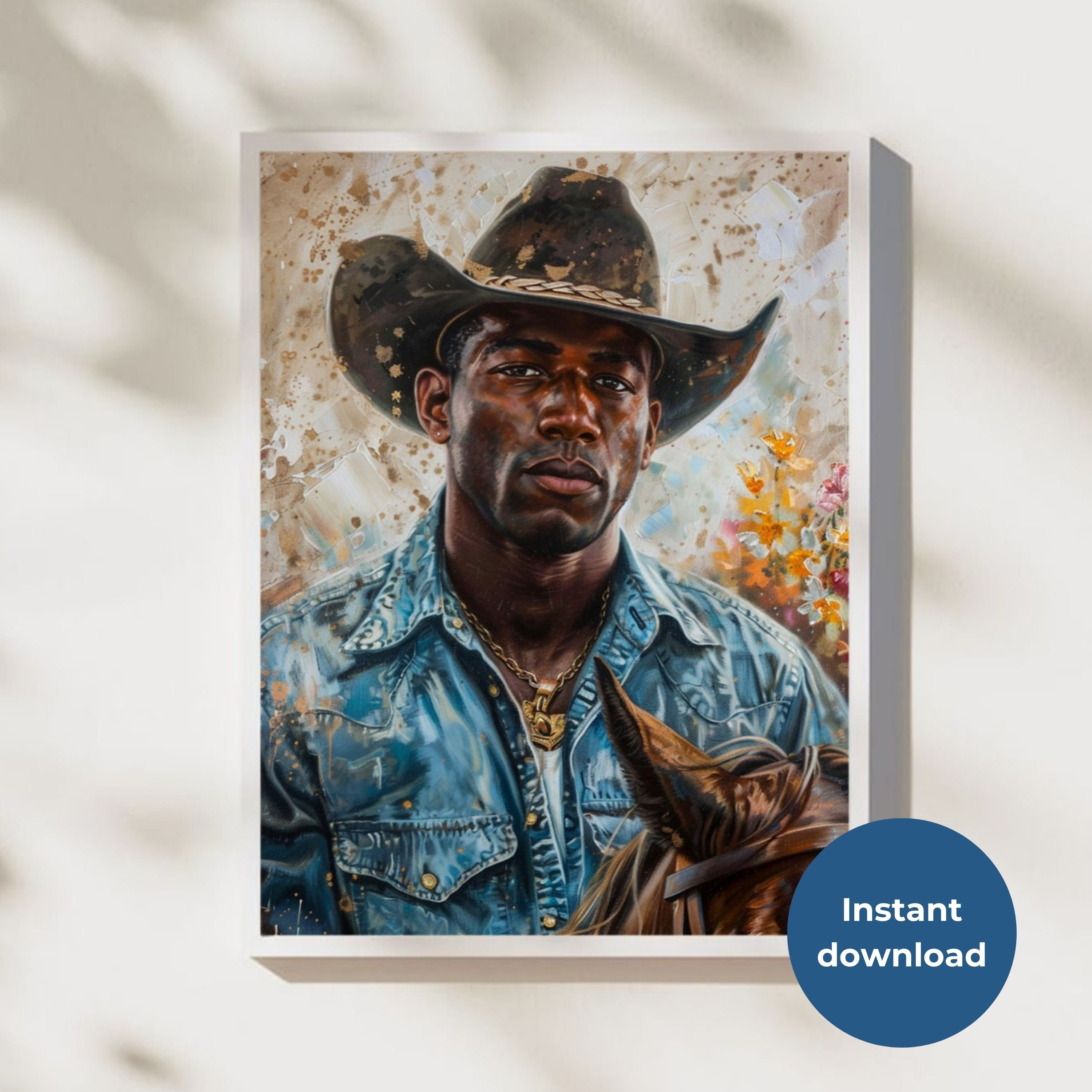 Black Cowboy Art, Western Oil Painting, Cowboy Wall Art, Rodeo Poster ...